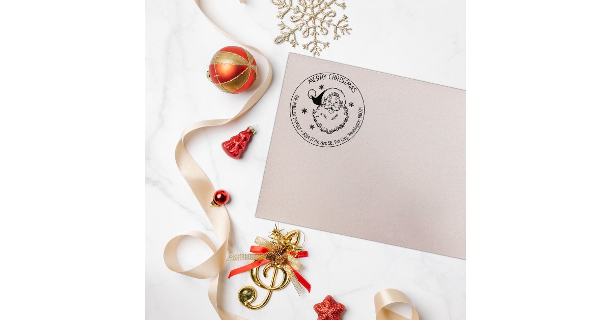 Santa Claus Merry Christmas, Family Return Address Rubber Stamp | Zazzle