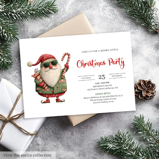 Santa Claus modern watercolor holiday invite card | Zazzle