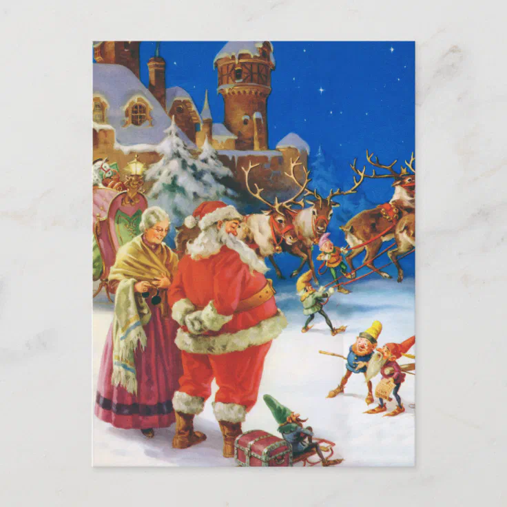 SANTA CLAUS & MRS. CLAUS AT THE NORTH POLE HOLIDAY POSTCARD | Zazzle