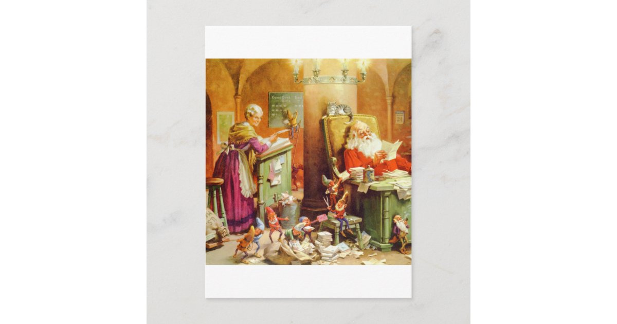 Santa Claus & Mrs Claus in the North Pole Mailroom Holiday Postcard ...