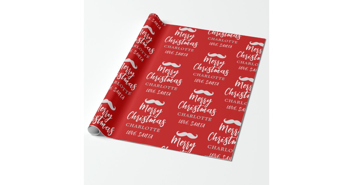 Santa Claus Mustache Personalized Red Christmas Wrapping Paper | Zazzle