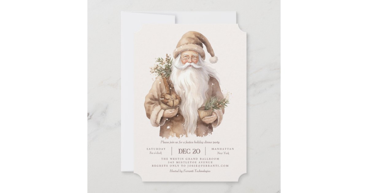 Santa Claus Natural Warm Holiday Party Invitation | Zazzle