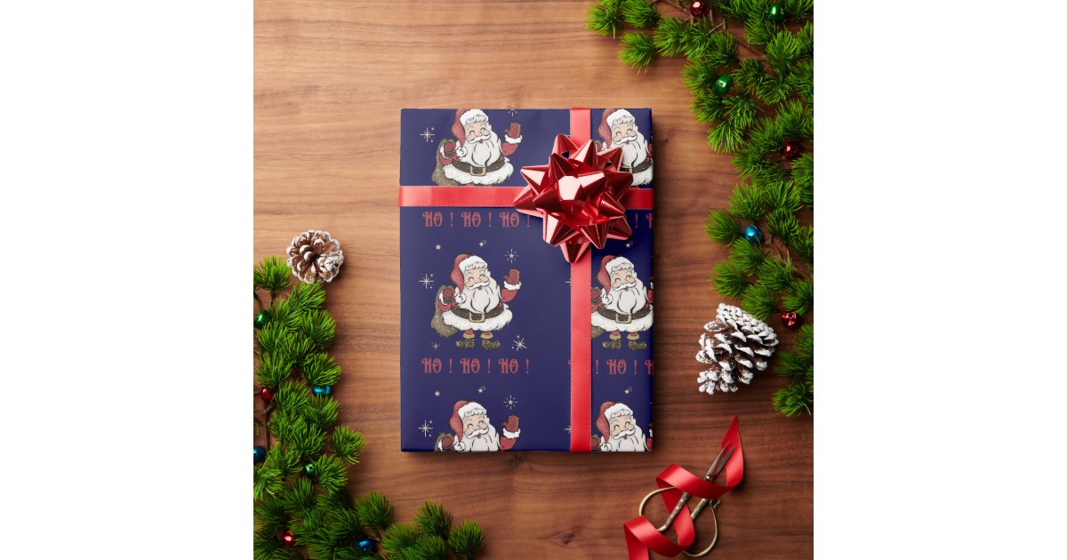 Santa Claus Navy Wrapping Paper | Zazzle