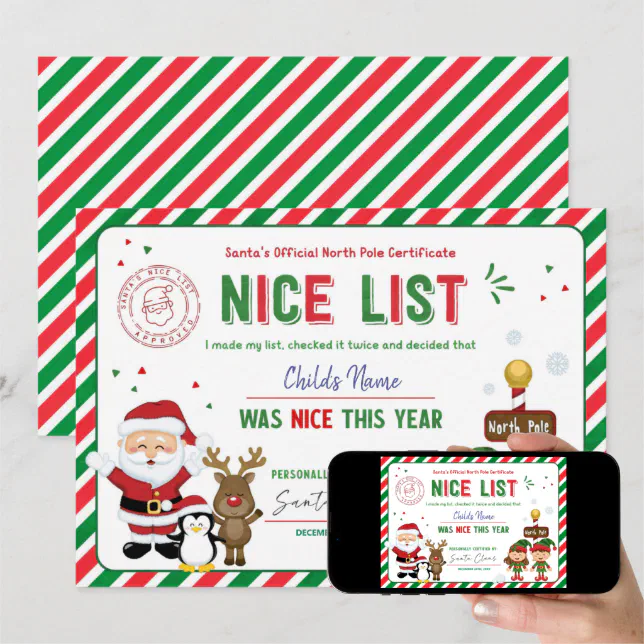 Santa Claus Official Nice List Certificate Holiday Card | Zazzle