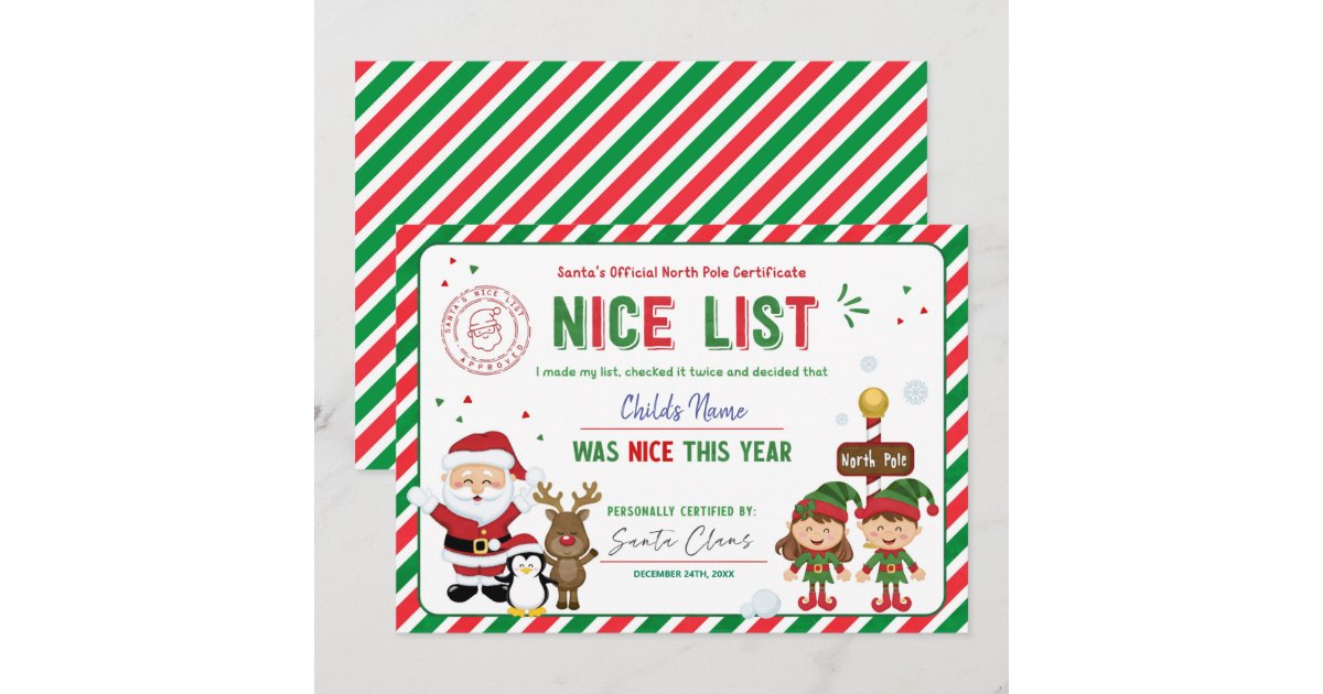 Santa Claus Official Nice List Certificate Holiday Card | Zazzle
