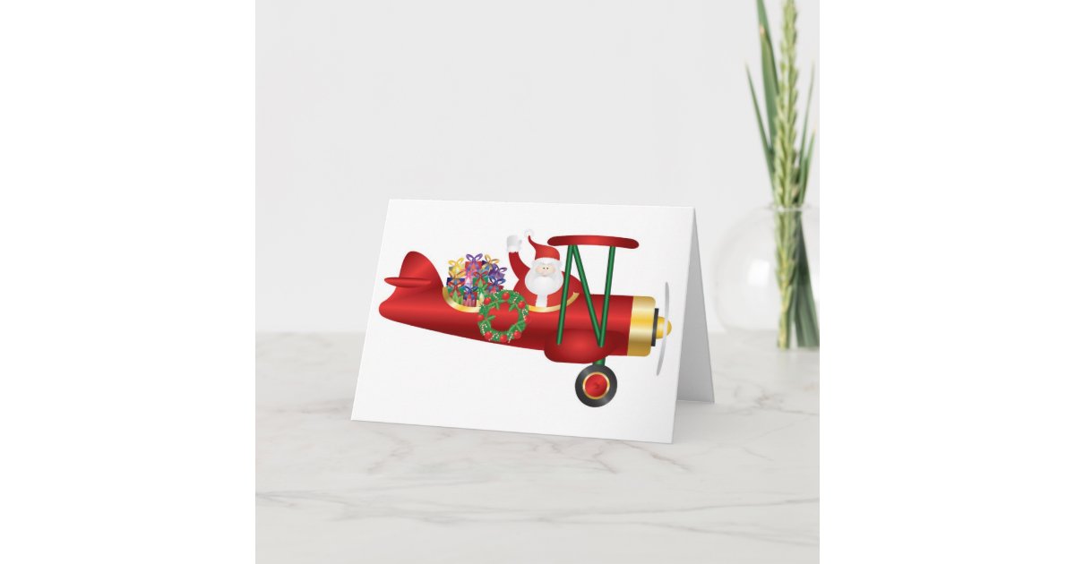 Santa Claus on Biplane with Gifts Greeting Cards | Zazzle