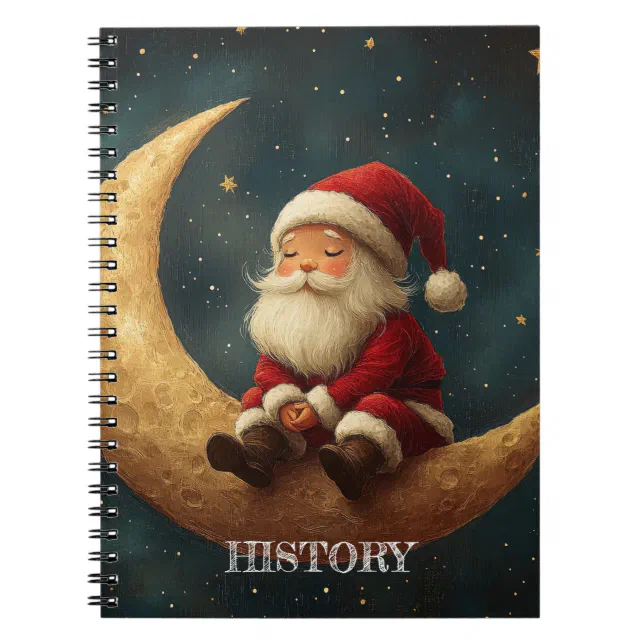 Santa Claus on Crescent Moon Christmas History Notebook | Zazzle