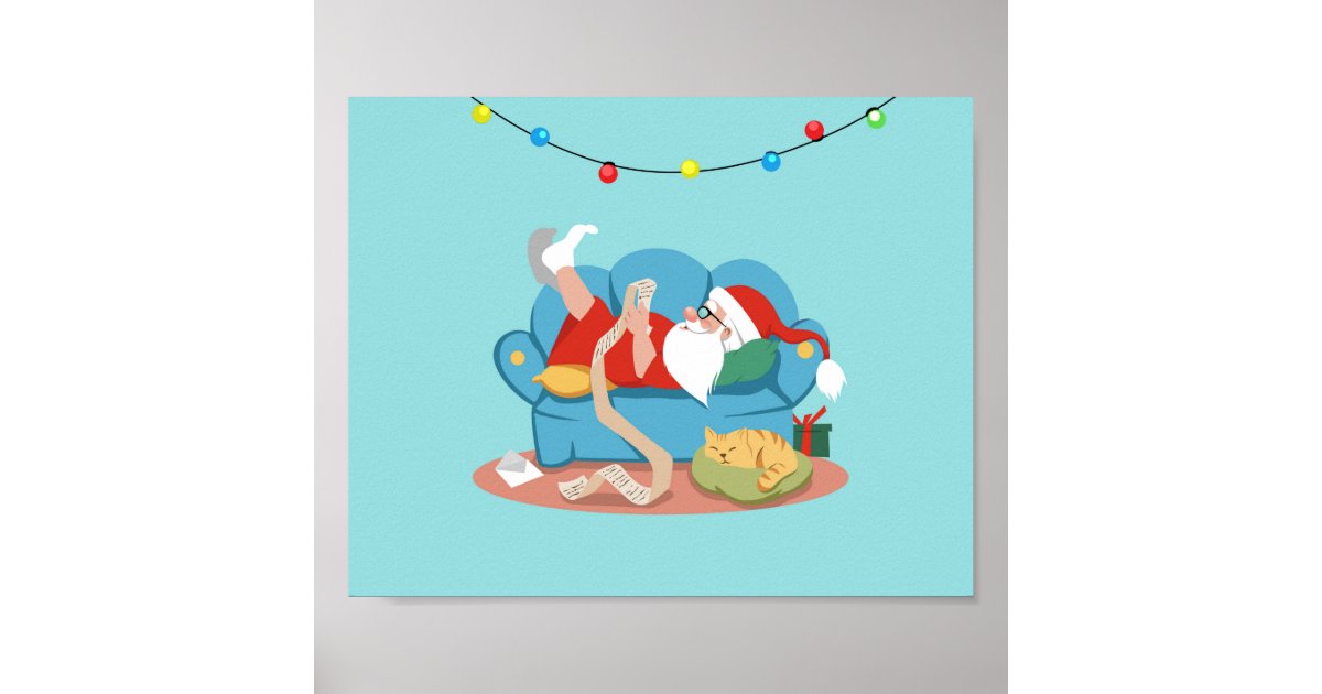 Santa Claus on the couch in pajamas Poster | Zazzle