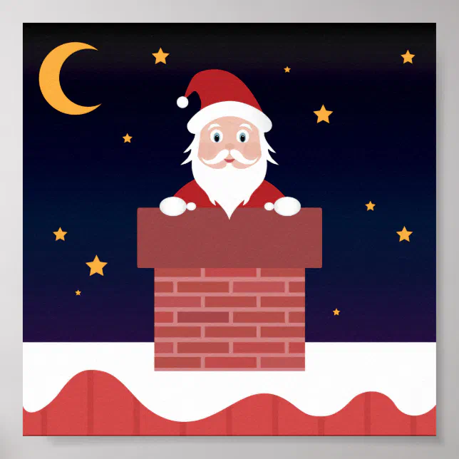 Santa Claus on Xmas night down the Chimney Poster | Zazzle