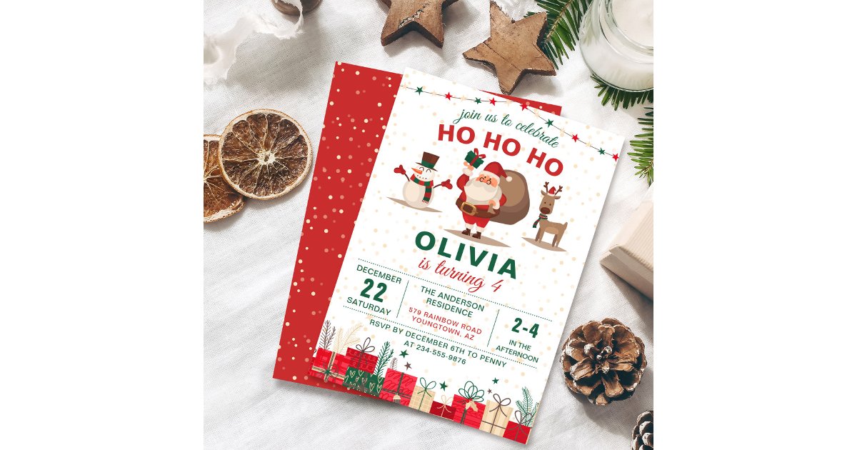 Santa Claus Party Christmas Holiday Birthday Invitation | Zazzle