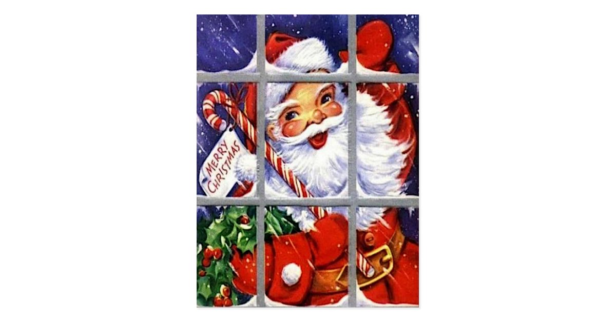 Santa Claus peeking in your window retro Card | Zazzle.com