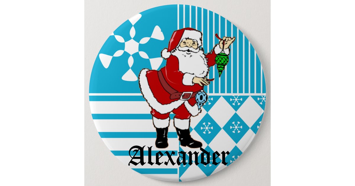 Santa Claus Personalized Stocking Name Tag Buttons | Zazzle