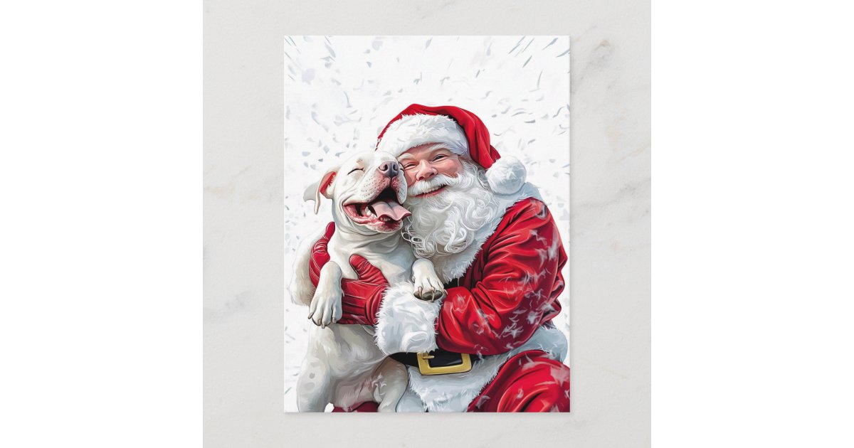 Santa Claus & Pitbull Puppy Dog Postcard | Zazzle
