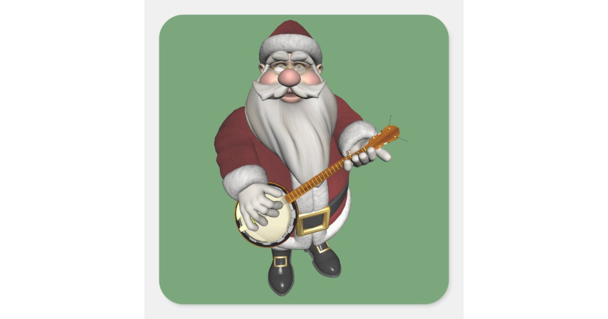 Santa Claus Playing Banjo Square Sticker | Zazzle