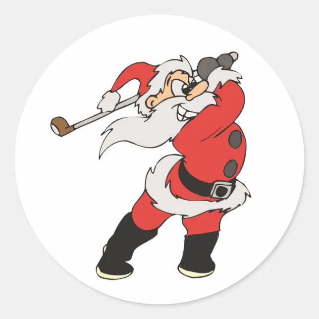 Santa Claus playing golf Classic Round Sticker | Zazzle