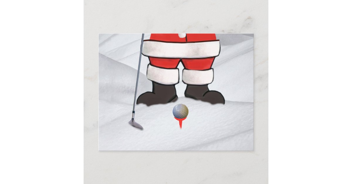 Santa Claus Playing Golf in the Snow Holiday Postcard | Zazzle