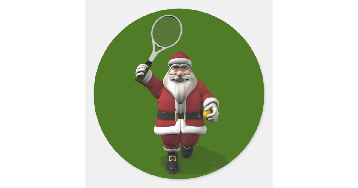 Santa Claus Playing Tennis Classic Round Sticker | Zazzle