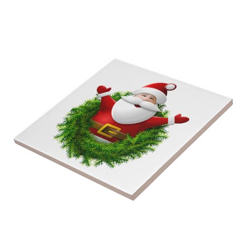 Santa Claus Pops Out of the Christmas Wreath Tile | Zazzle