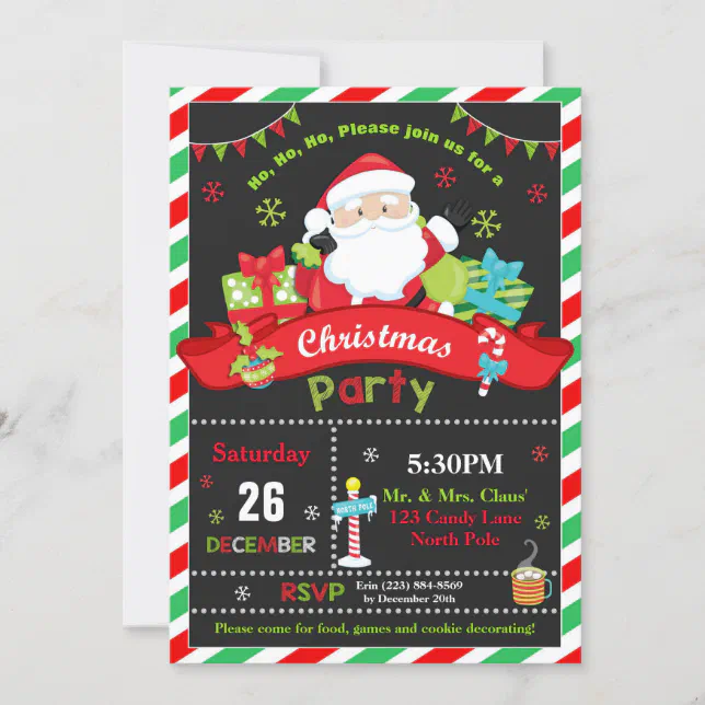 Santa Claus Red and Green Christmas Party Invitation | Zazzle