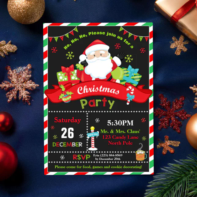 Santa Claus Red and Green Christmas Party Invitation | Zazzle