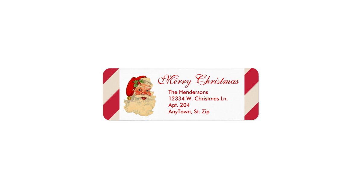 Santa Claus Red Candy Cane Stripe Custom Christmas Label | Zazzle