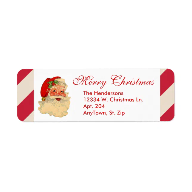Santa Claus Red Candy Cane Stripe Custom Christmas Label | Zazzle