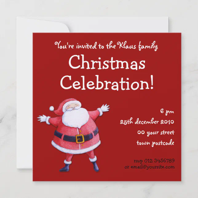 Santa Claus red Christmas Party Invitation | Zazzle