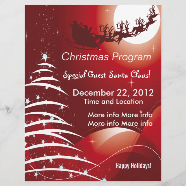 Santa Claus Red Christmas Program Flyer | Zazzle