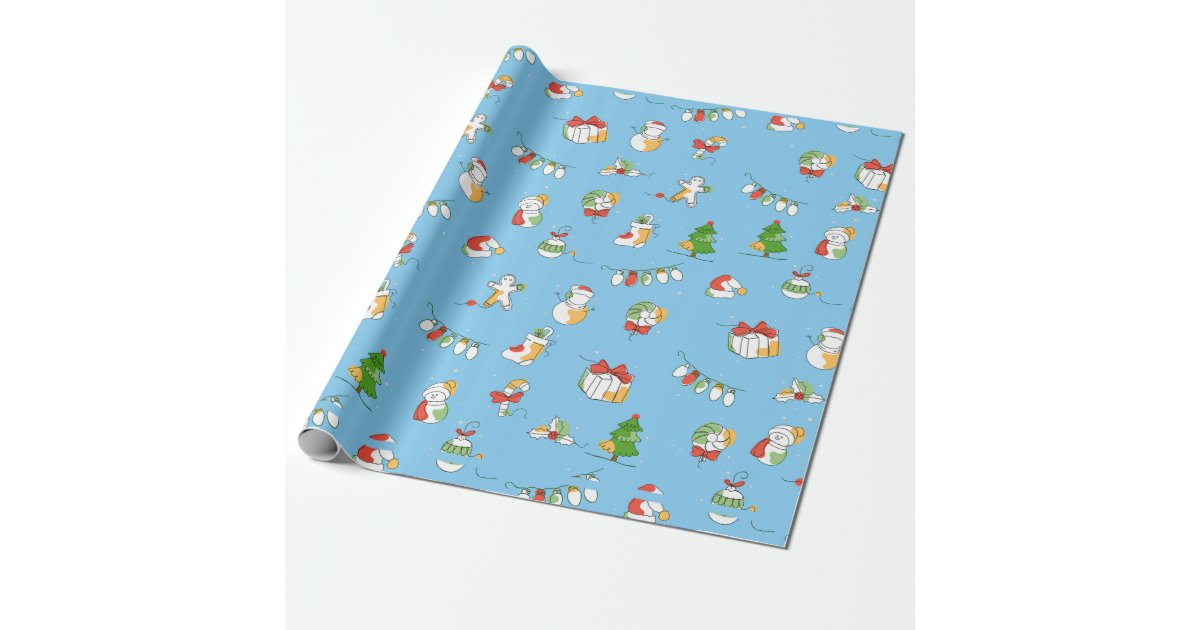 Santa Claus Reindeer Snowman Gingerbread Man Snowf Wrapping Paper | Zazzle