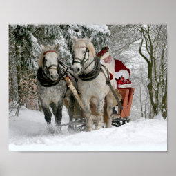 Santa Claus rides in a Horse sleigh Poster | Zazzle