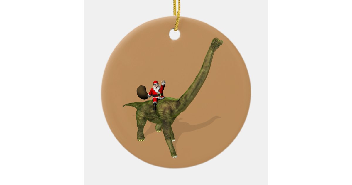 Santa Claus Riding On Brachiosaurus Ceramic Ornament | Zazzle