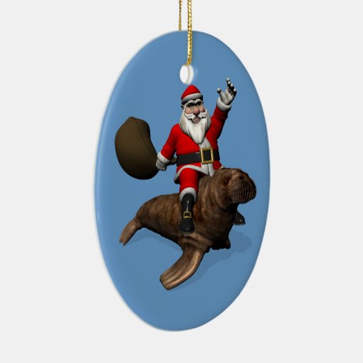 Santa Claus Riding On Walrus Ceramic Ornament | Zazzle
