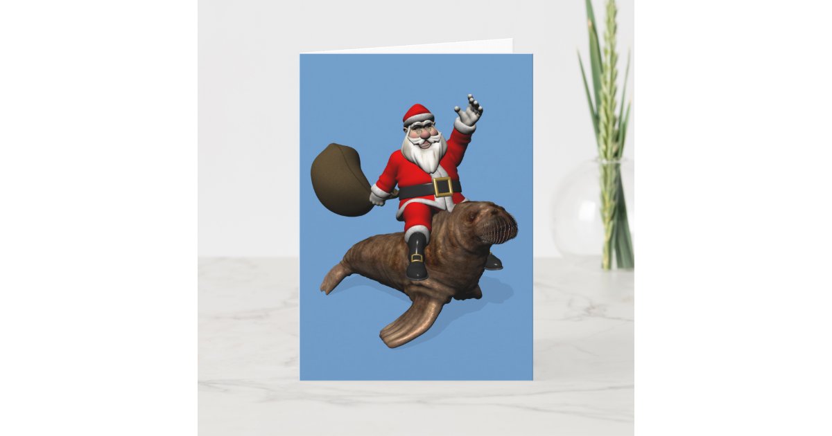 Santa Claus Riding On Walrus Holiday Card | Zazzle