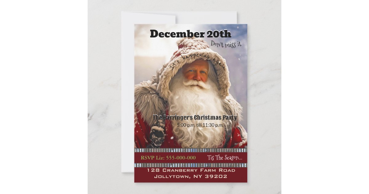 Santa Claus Snowy Trail Christmas Party Invitation | Zazzle