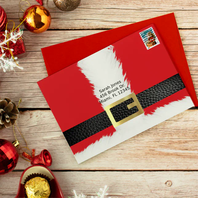 Santa Claus Suit Red & White Holiday Christmas Envelope | Zazzle