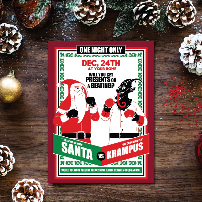 Santa Claus vs. Krampus Boxing Match Good vs. Evil Holiday Postcard ...