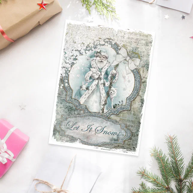 Santa Claus Winter Let it Snow Blue craft Tissue Paper | Zazzle