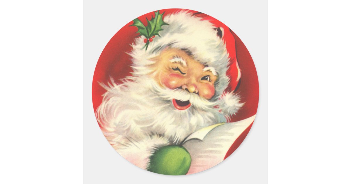 Santa Claus with a Wink Classic Round Sticker | Zazzle