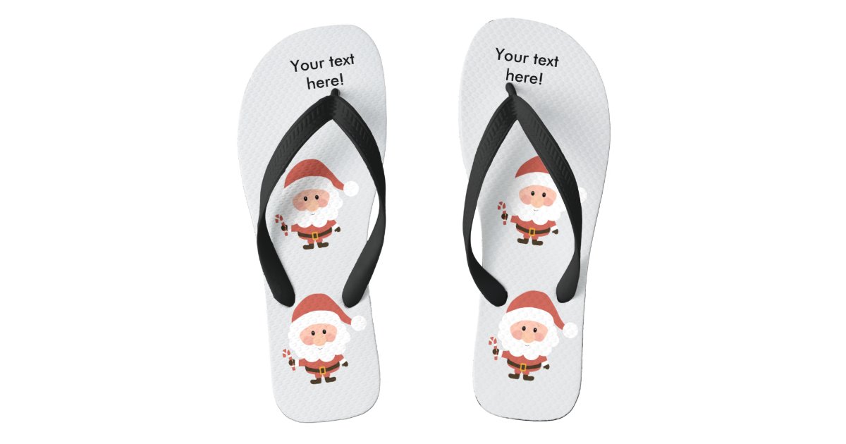 Santa Claus with candycane cartoon Flip Flops | Zazzle