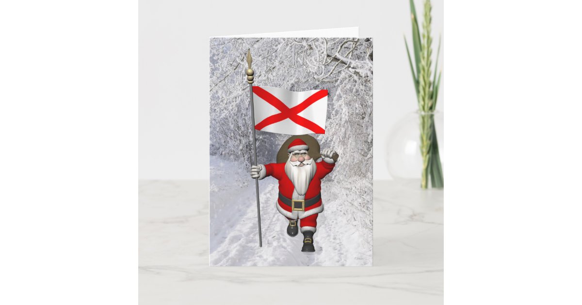 Santa Claus With Ensign Of Alabama Holiday Card | Zazzle