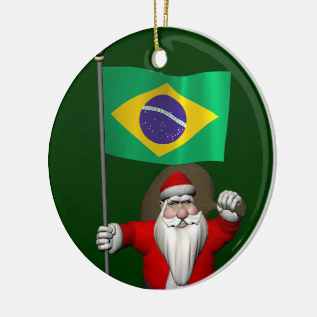 Santa Claus With Ensign Of Brazil Ceramic Ornament | Zazzle