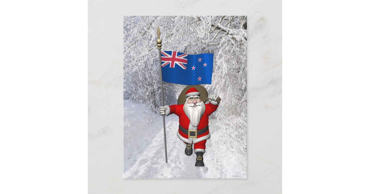 Santa Claus With Ensign Of New Zealand Holiday Postcard | Zazzle