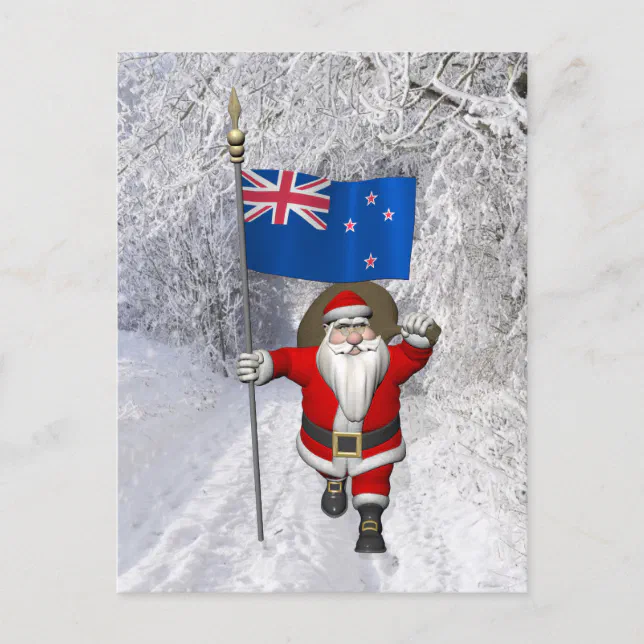 Santa Claus With Ensign Of New Zealand Holiday Postcard | Zazzle