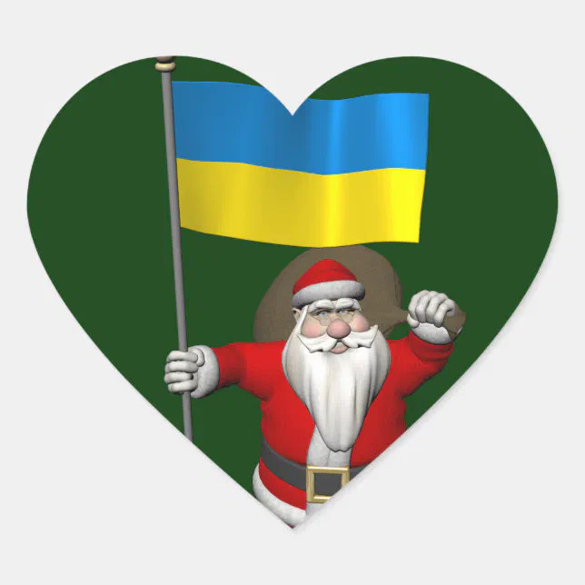 Santa Claus With Ensign Of The Ukraine Heart Sticker | Zazzle