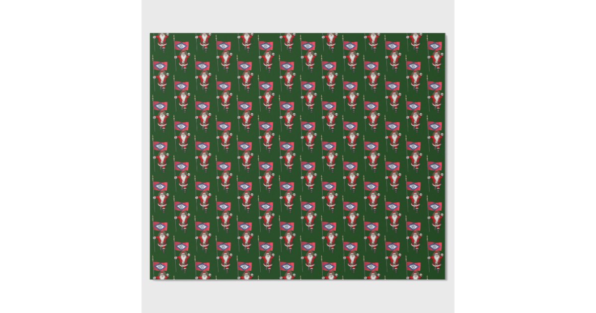 Santa Claus With Flag Of Arkansas Wrapping Paper | Zazzle