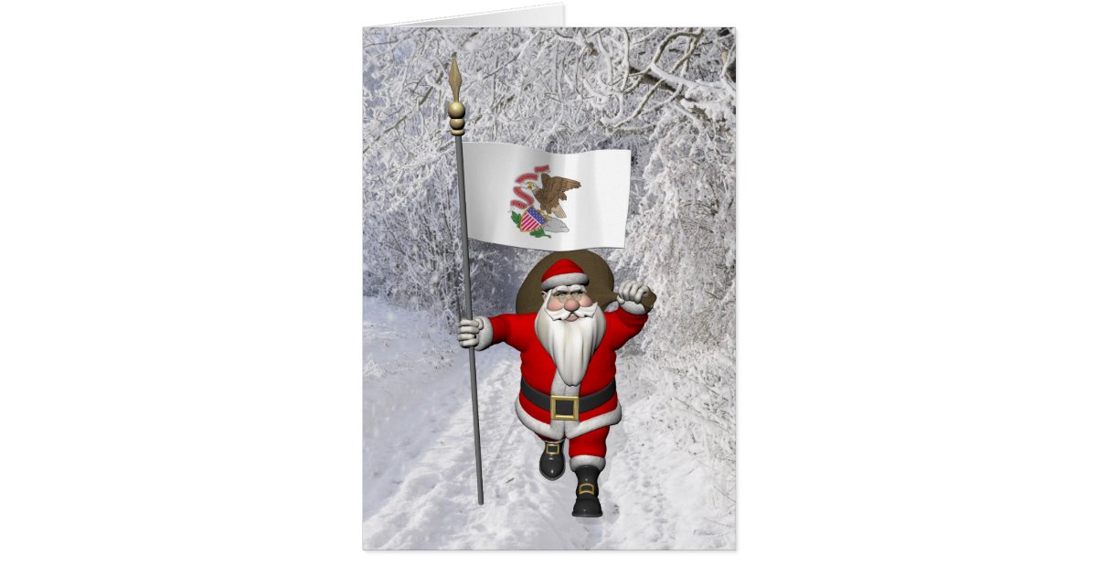 Santa Claus With Flag Of Illinois | Zazzle