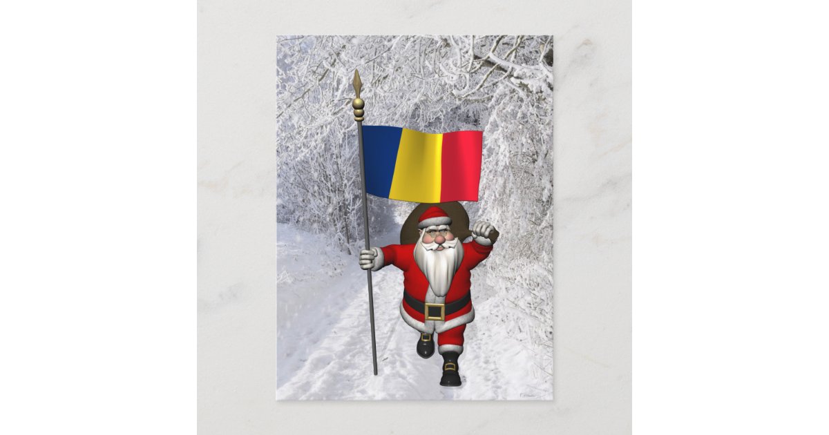 Santa Claus With Flag Of Romania Postcard | Zazzle