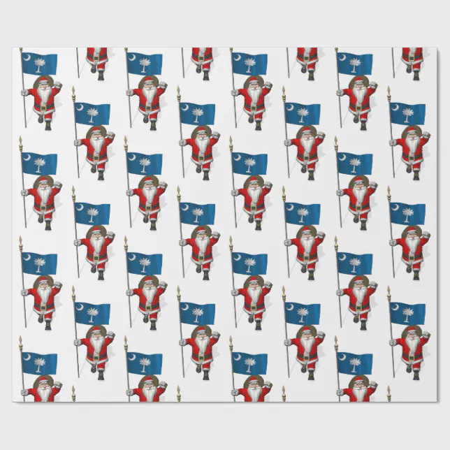 Santa Claus With Flag Of South Carolina Wrapping Paper | Zazzle