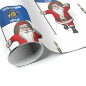 Santa Claus With Flag Of Wisconsin Wrapping Paper | Zazzle