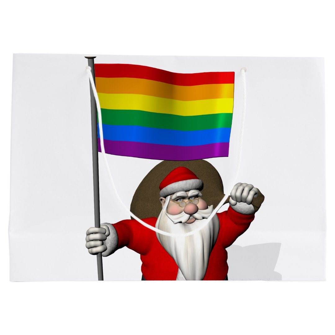 Santa Claus With Gay Pride Rainbow Flag Large Gift Bag | Zazzle